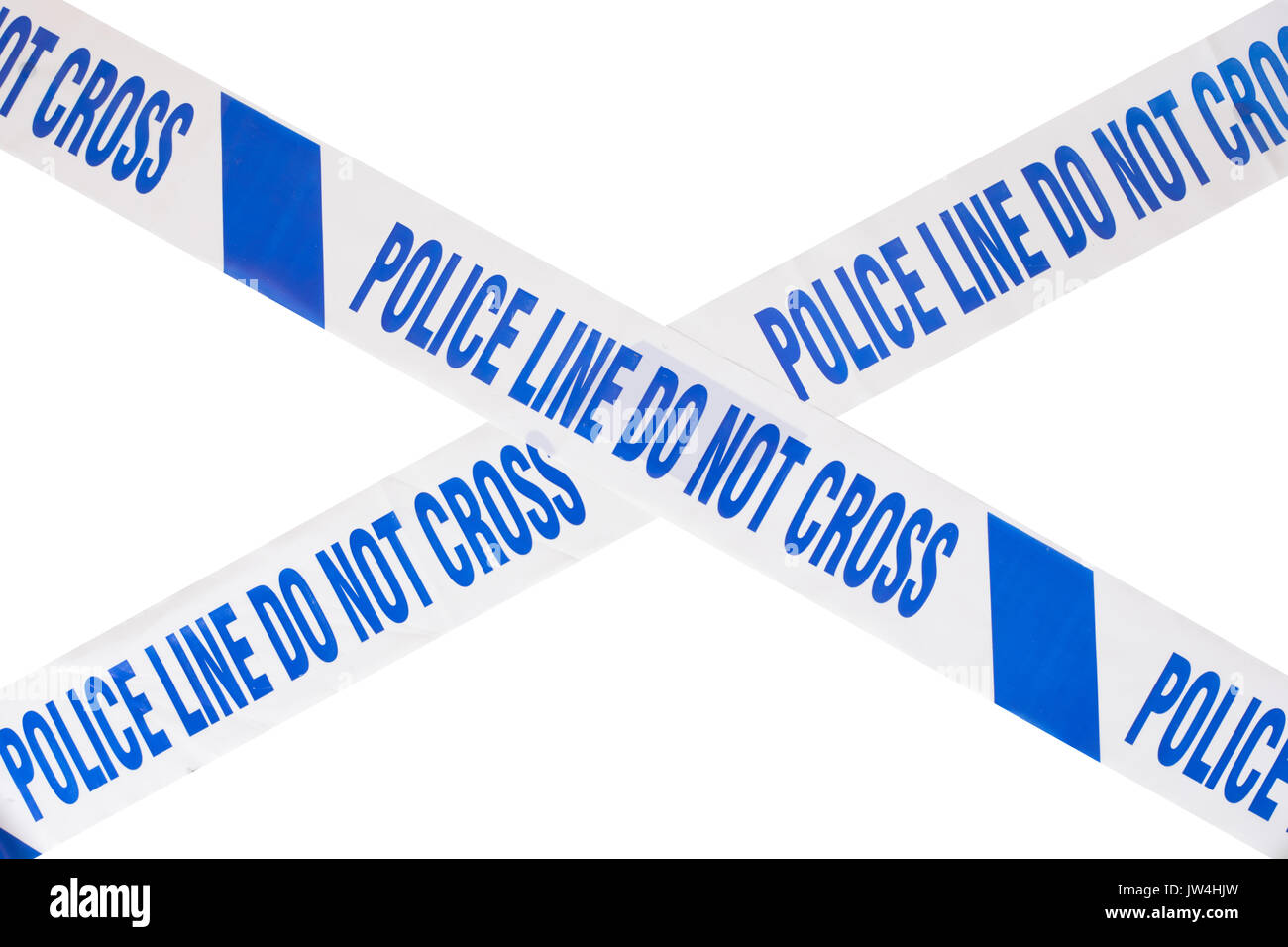 Blue police line do not cross crime scene tape forming a cross with ...
