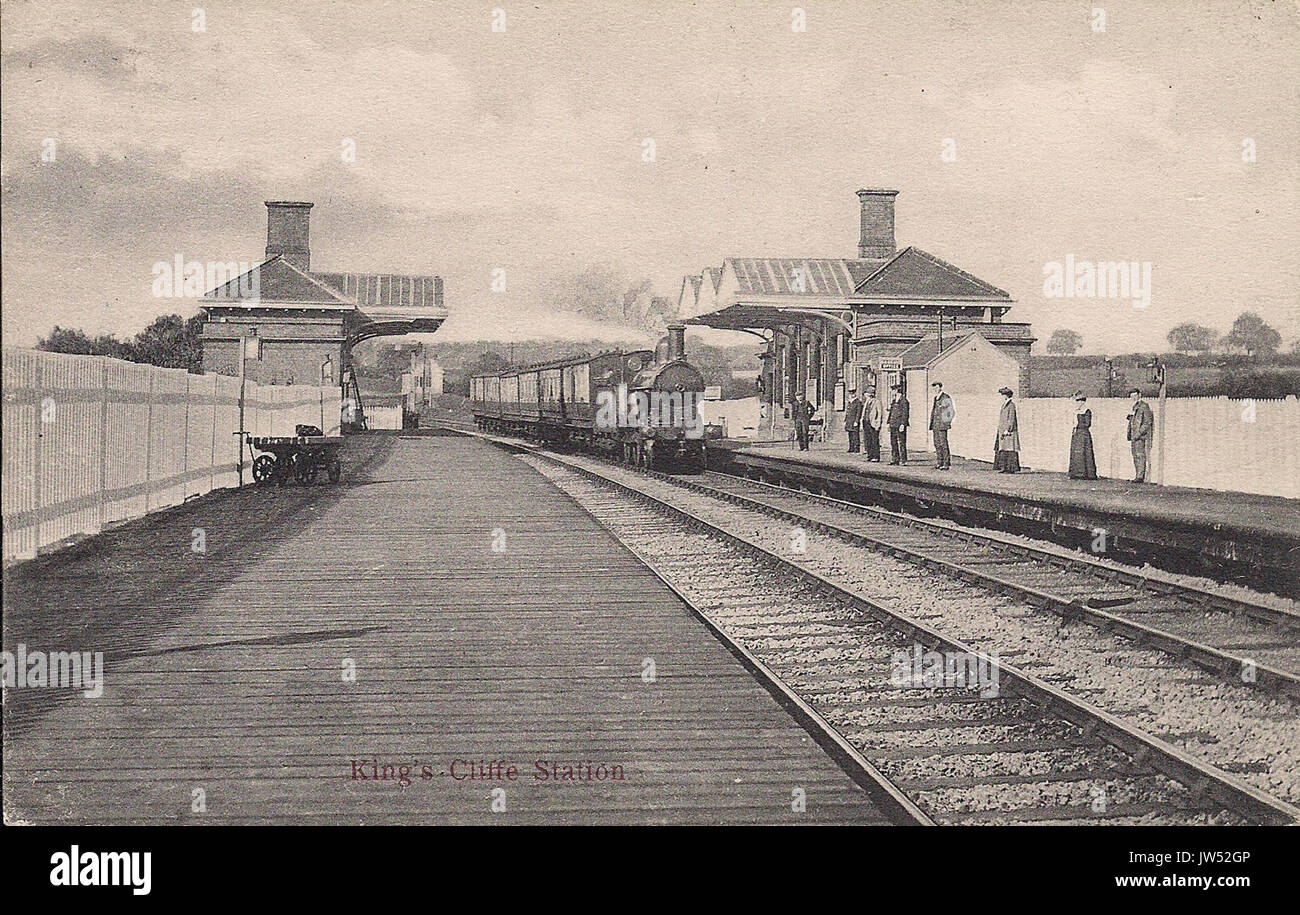 King's Cliffe railway station (postcard Stock Photo - Alamy
