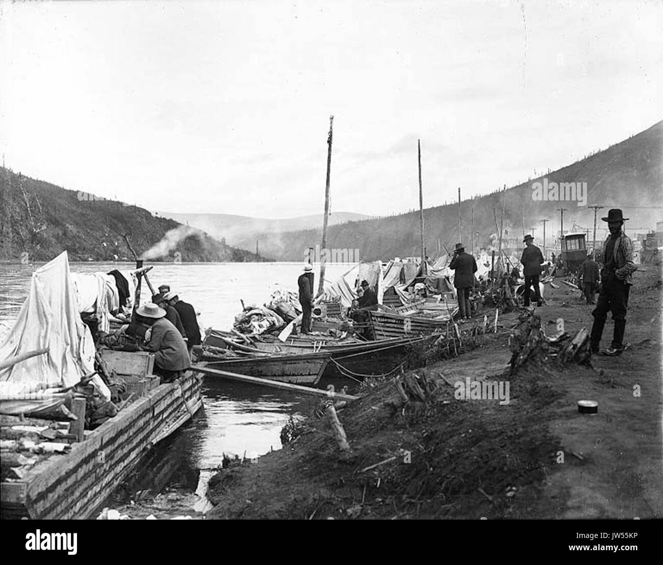 This photograph captures Klondike prospectors, known as Klondikers ...