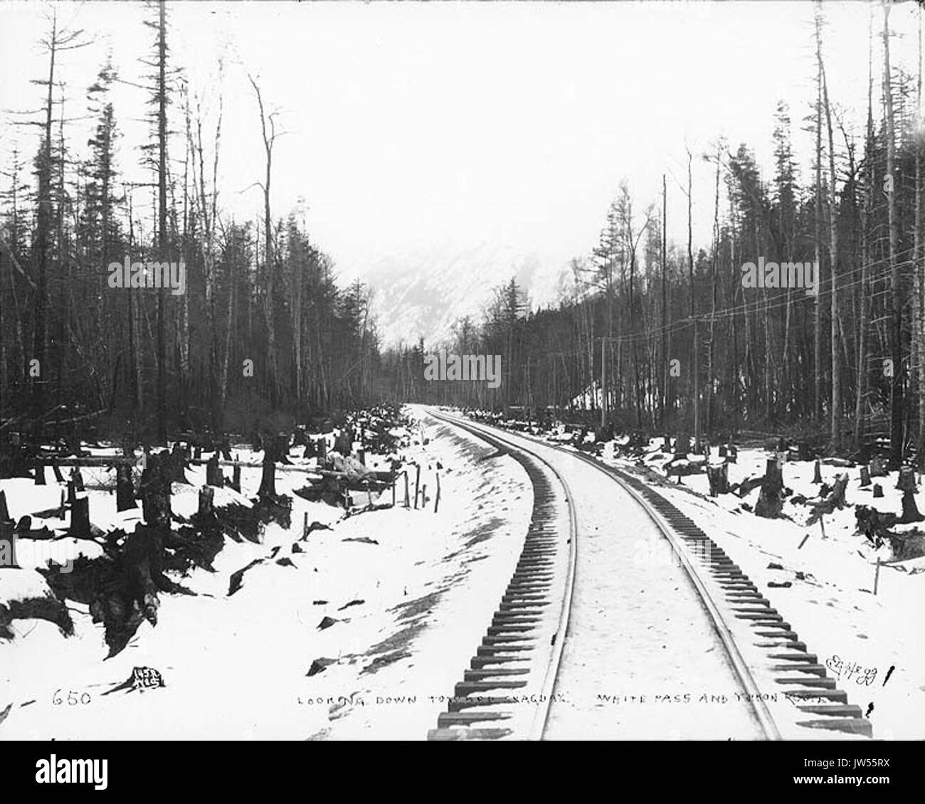 White Pass & Yukon Railroad tracks looking down toward Skagway, Alaska ...