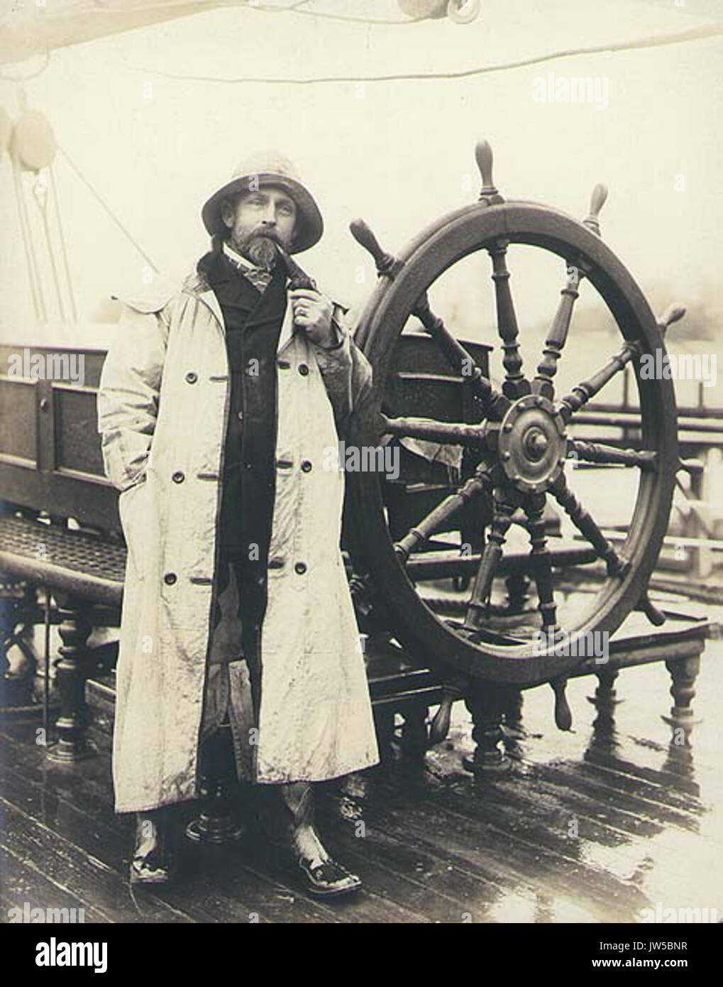 Capt Alex Teschner beside the wheel of the three masted German bark ...
