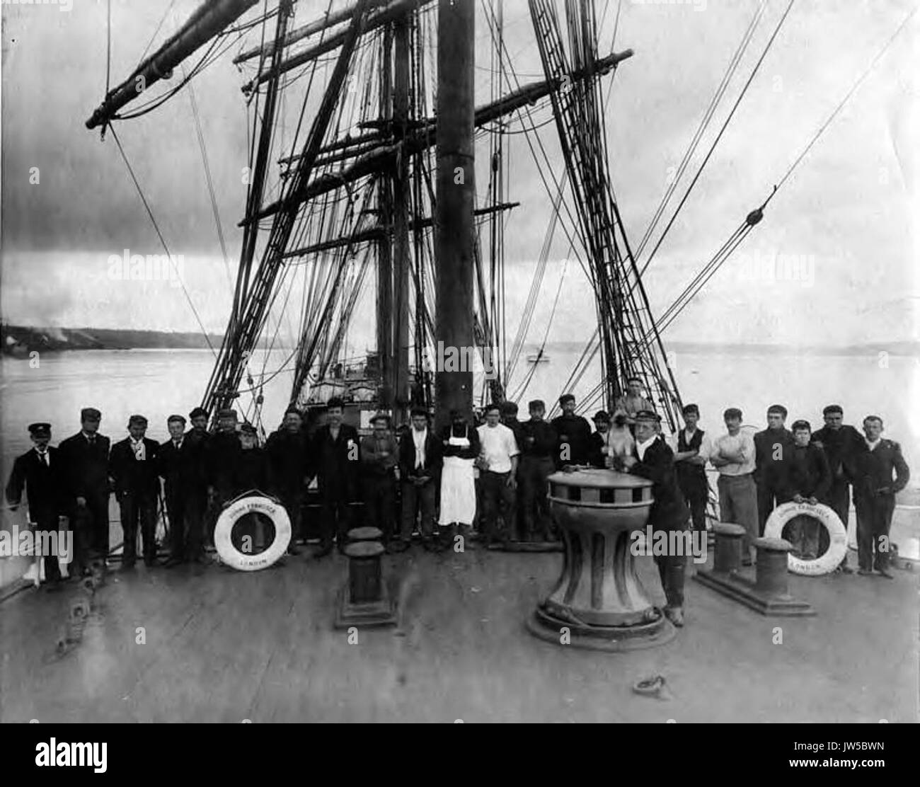 Crew of four masted bark DONNA FRANCISCA on deck, Washington, ca 1900 ...