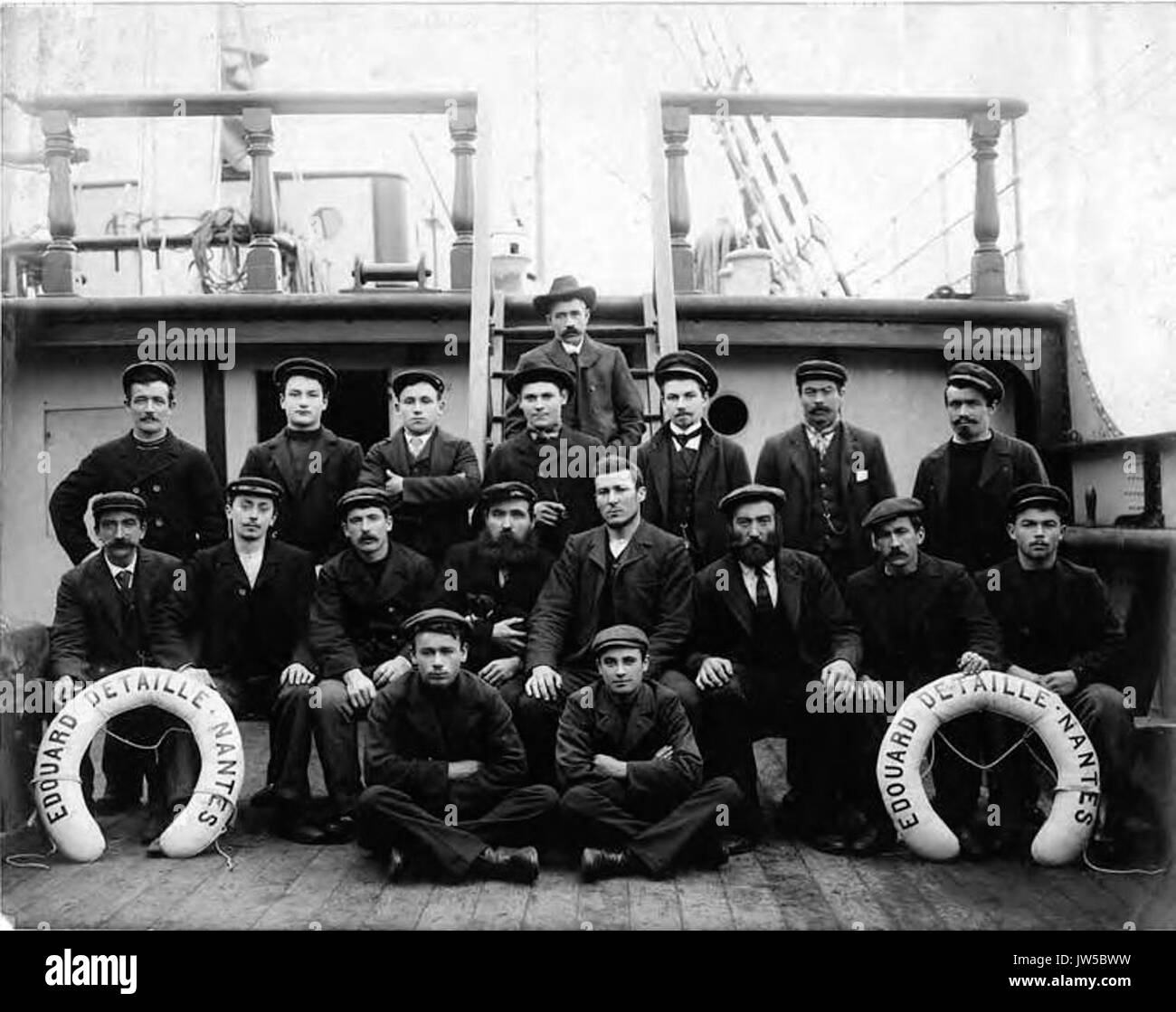 Crew of the French steel hulled three masted bark EDOUARD DETAILLE on ...