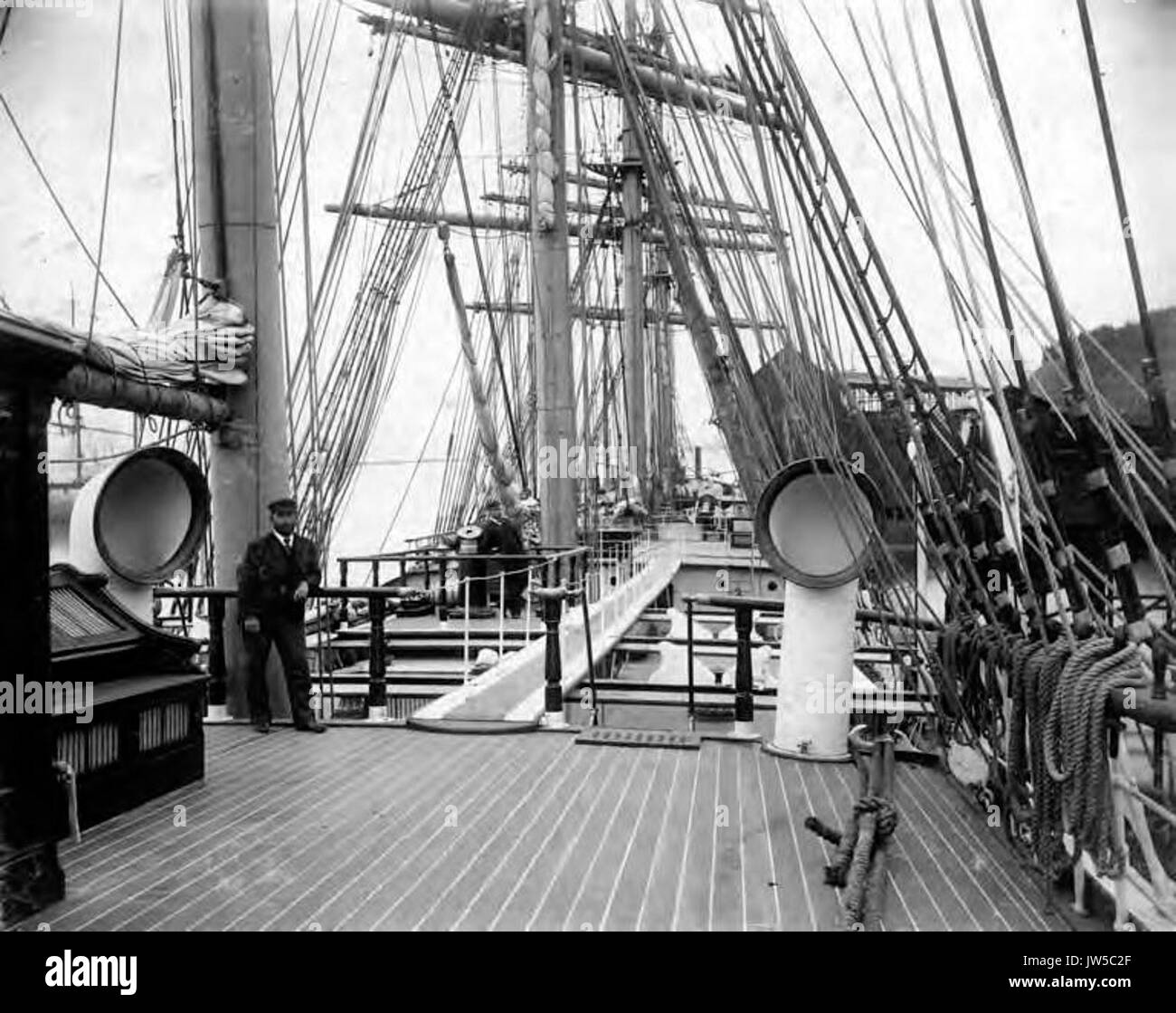 Two crew members on deck of four masted bark FORTEVIOT, Tacoma ...