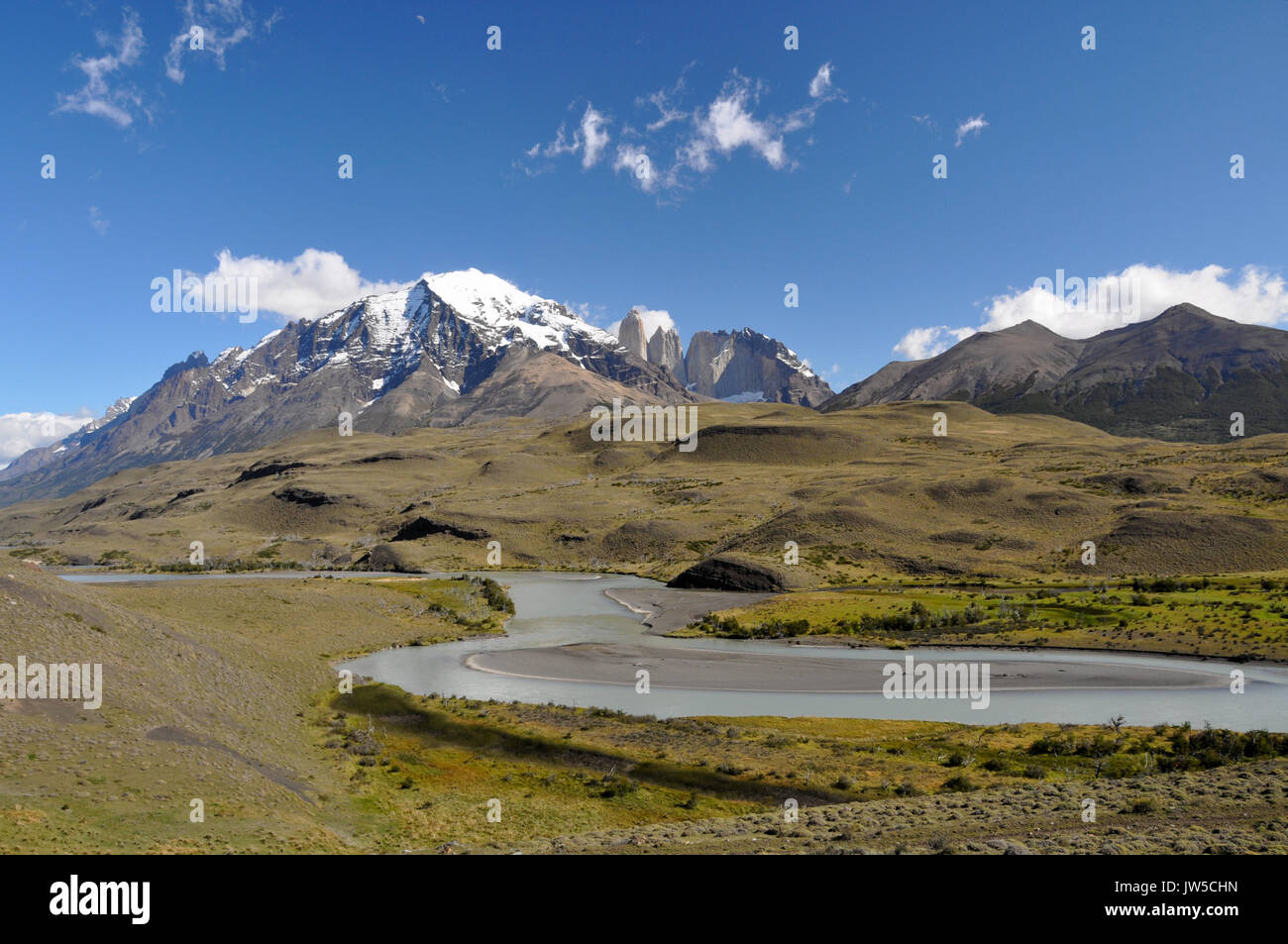 famous Torres del Paine with Rio Paine, Patagonia, Chile Stock Photo ...