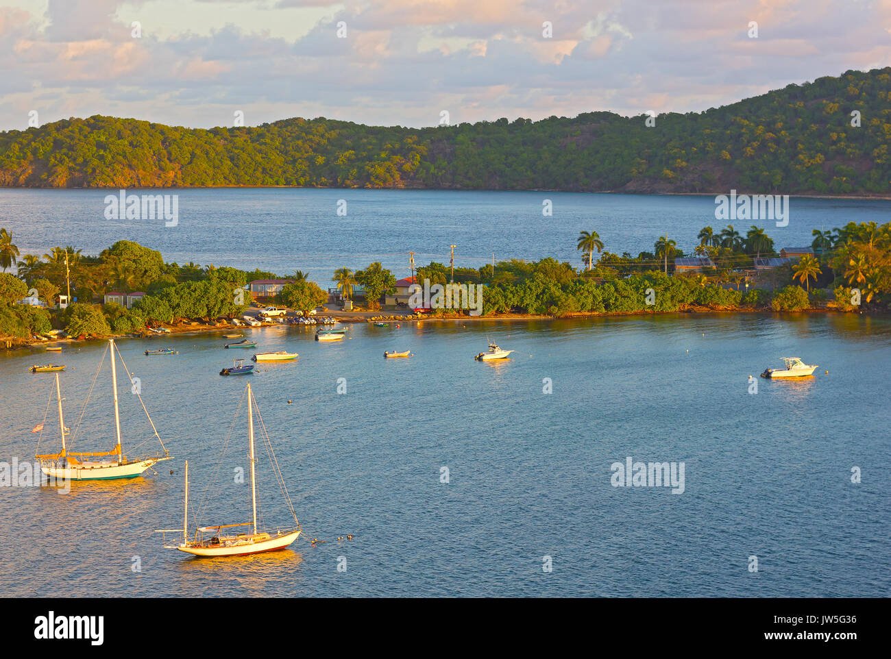 Tropical landscape in early morning of St Thomas Island in Caribbean ...