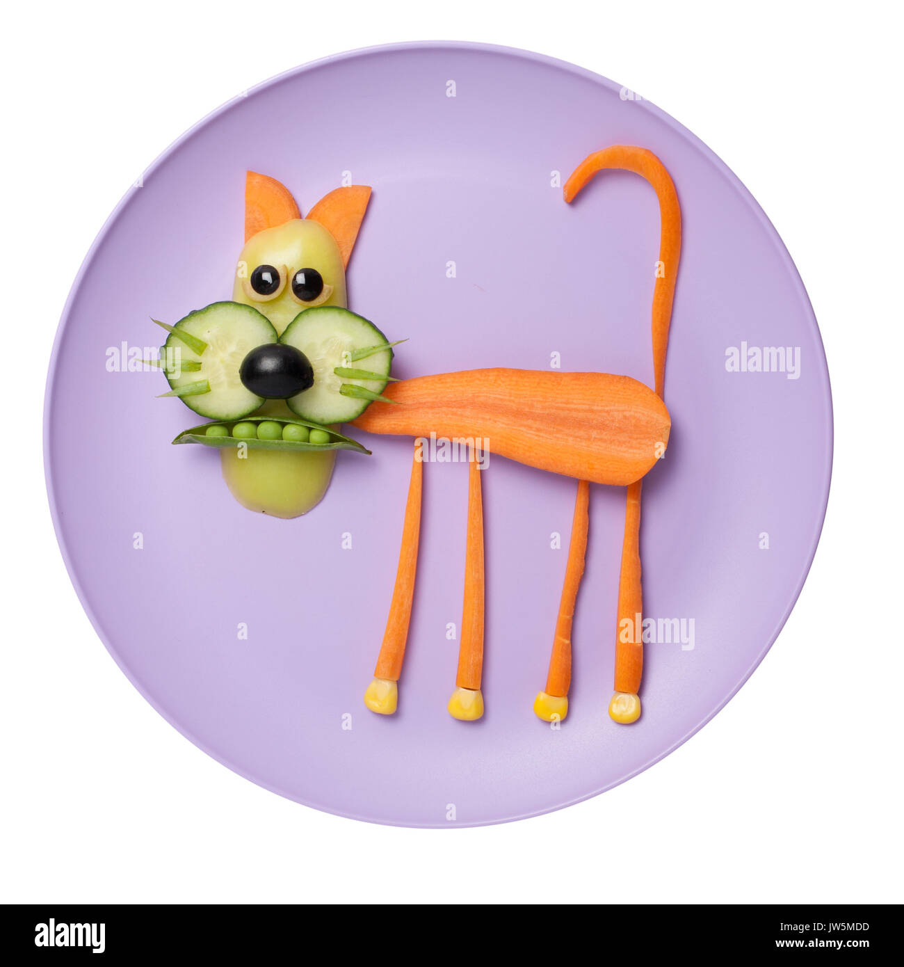 Cat made of food on pink plate Stock Photo - Alamy