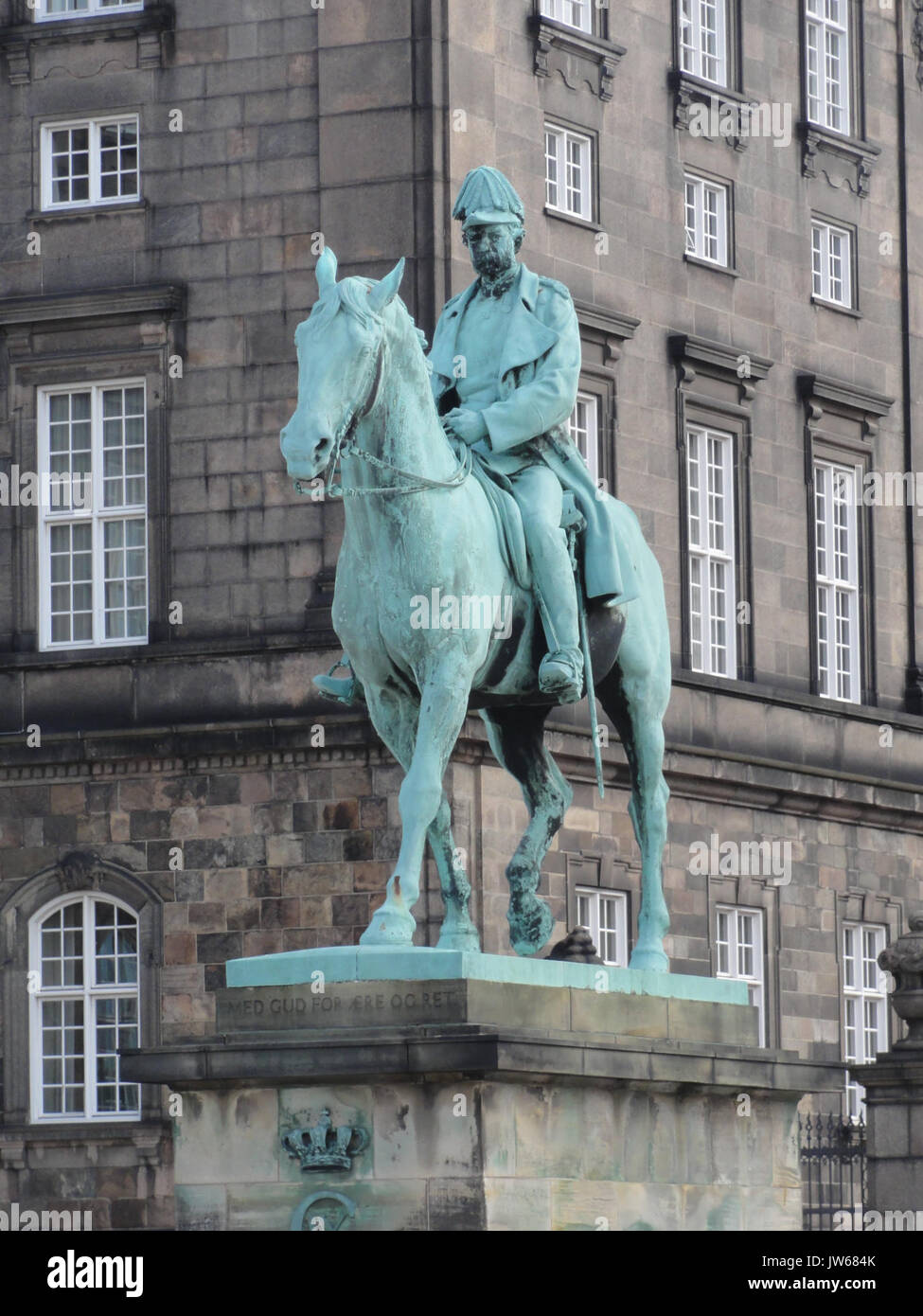 A statue at Christiansborg Palace, located in Copenhagen, Denmark. The ...