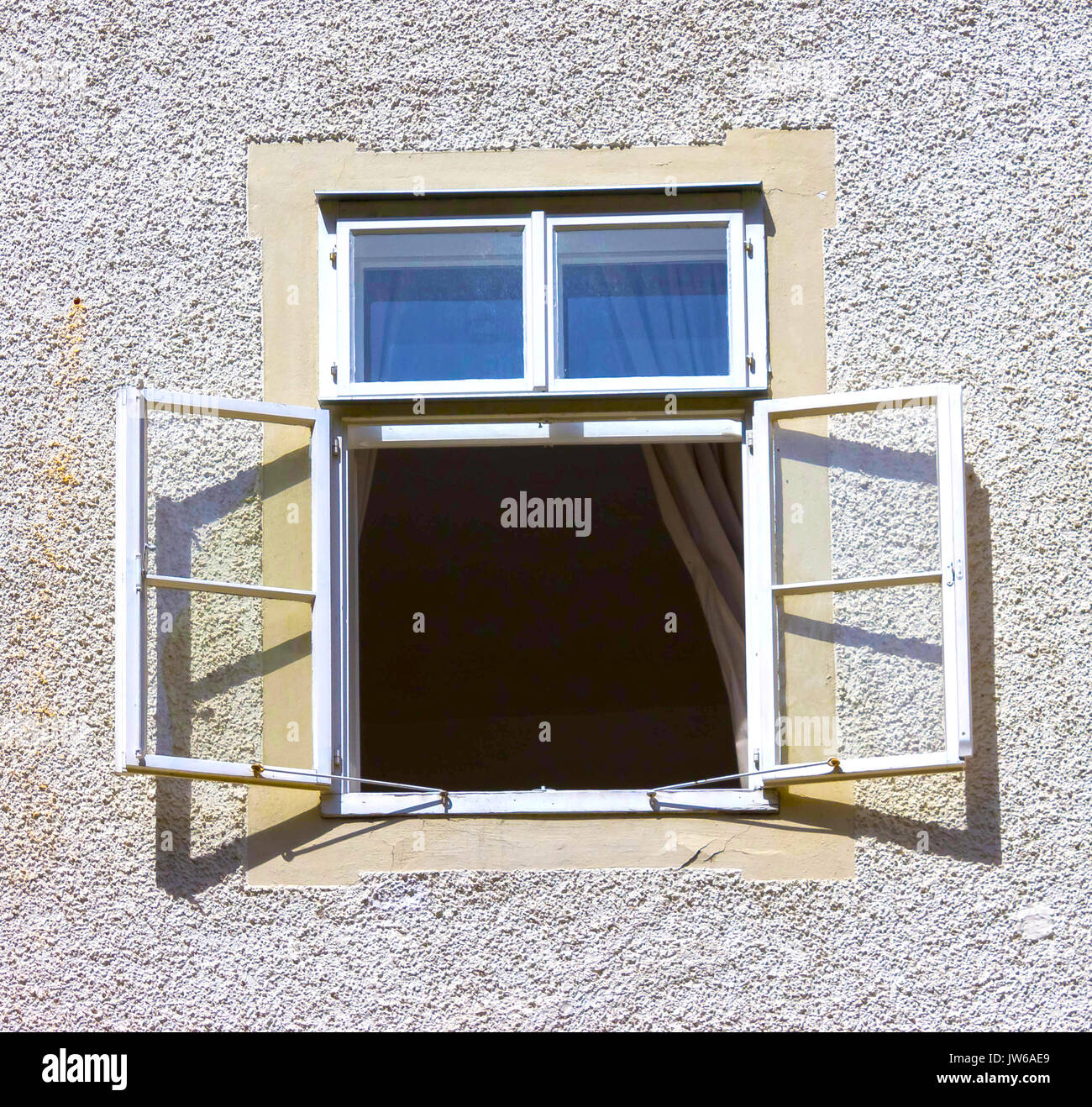 The typical view of a window with open shuttersin Stock Photo - Alamy