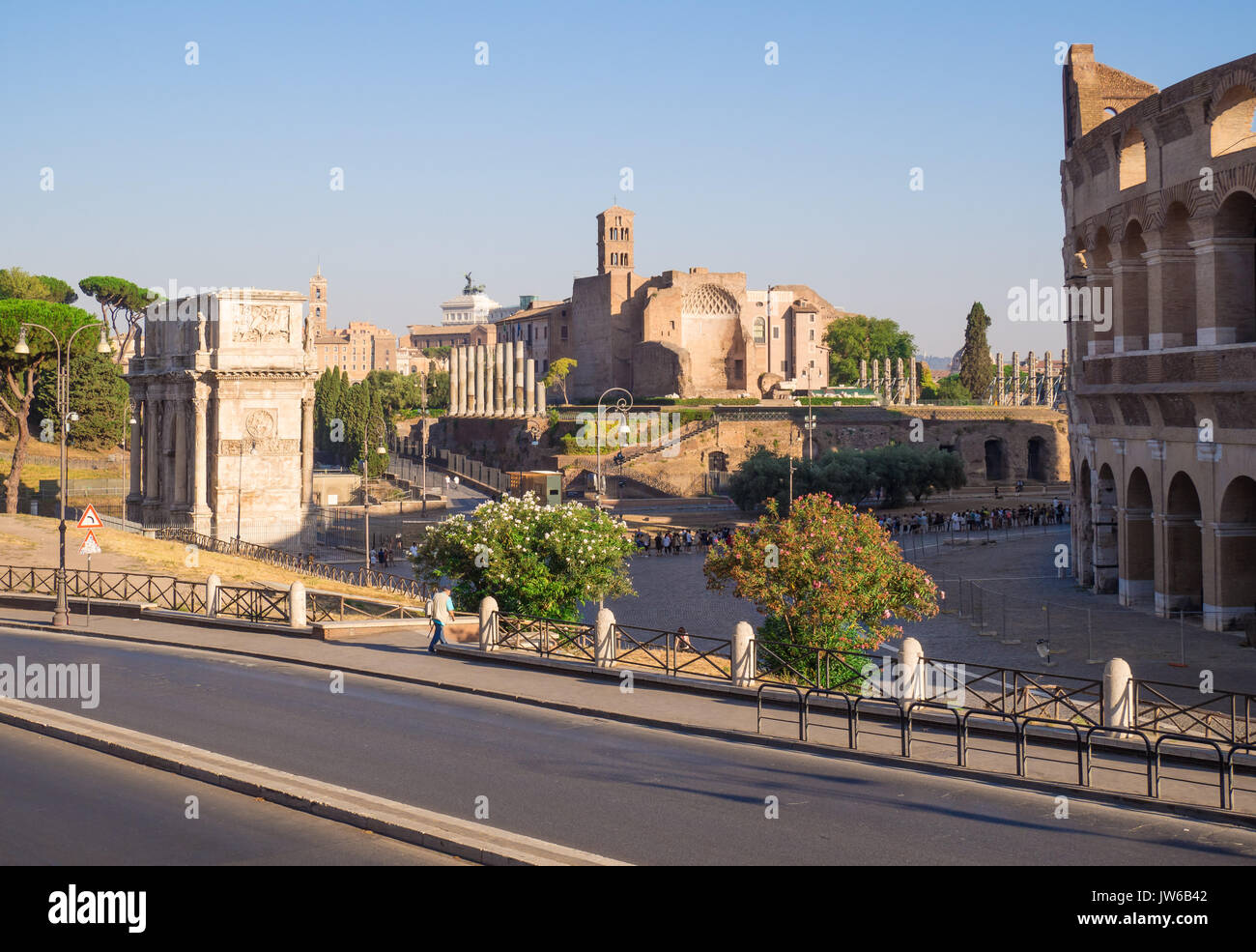 Rome, Italy - The archeological ruins with Colosseum in historic center ...