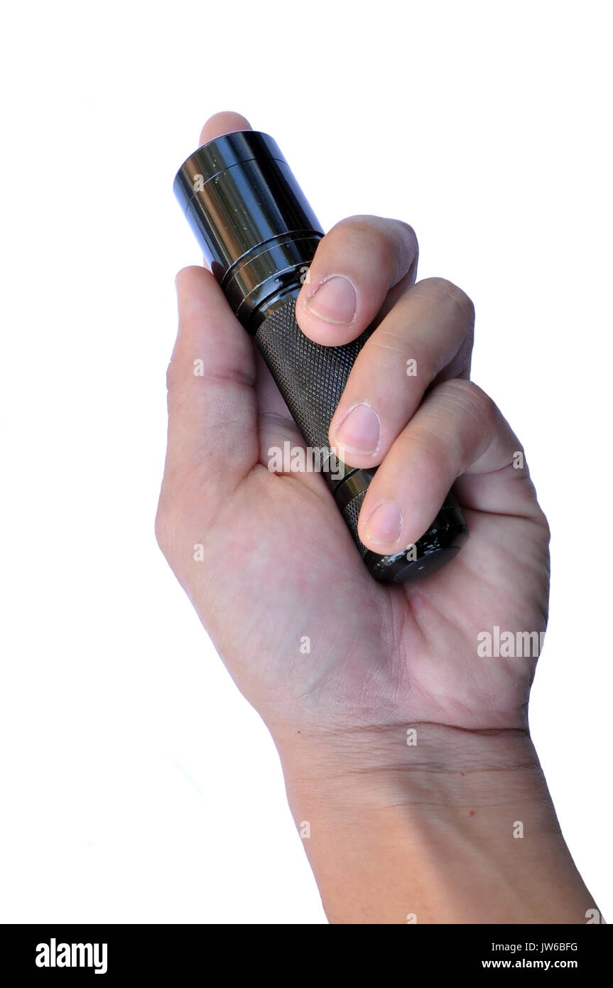 Hand holding flashlight on white hi-res stock photography and images ...