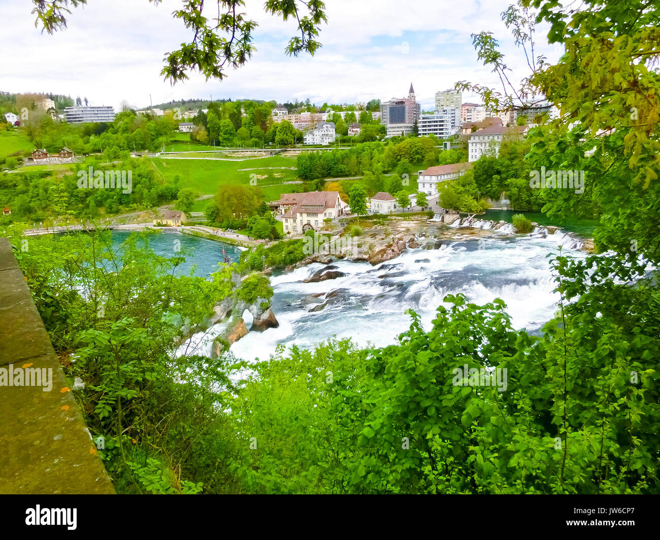 Largest waterfall in Europe by River Rhein in Switzerland Stock Photo ...