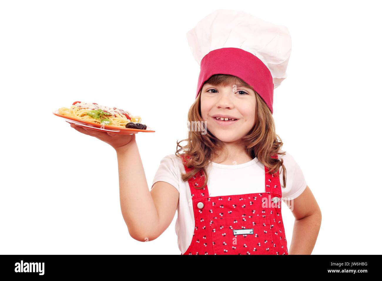 happy little girl cook with spaghetti Stock Photo - Alamy