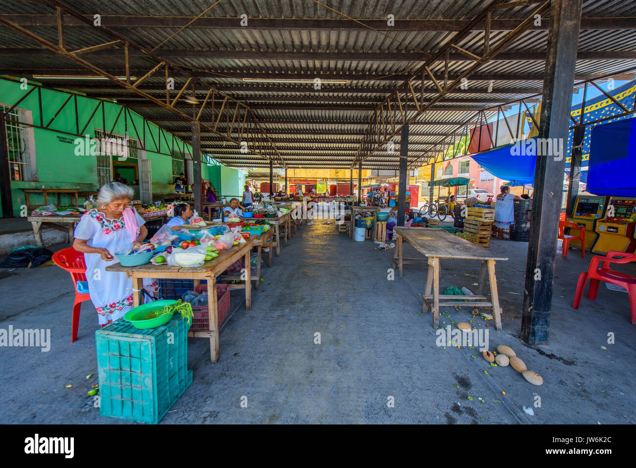Mayan sellers in the central market in Acanceh, Yucatan state, Mexico ...