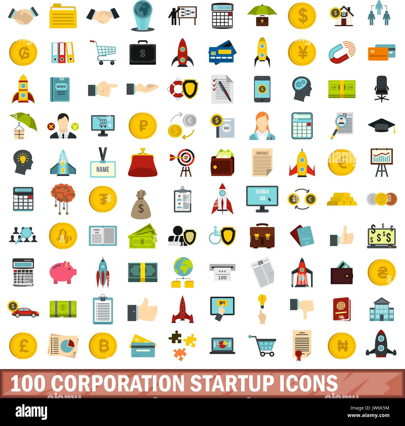 100 corporation startup icons set, flat style Stock Vector Image & Art ...