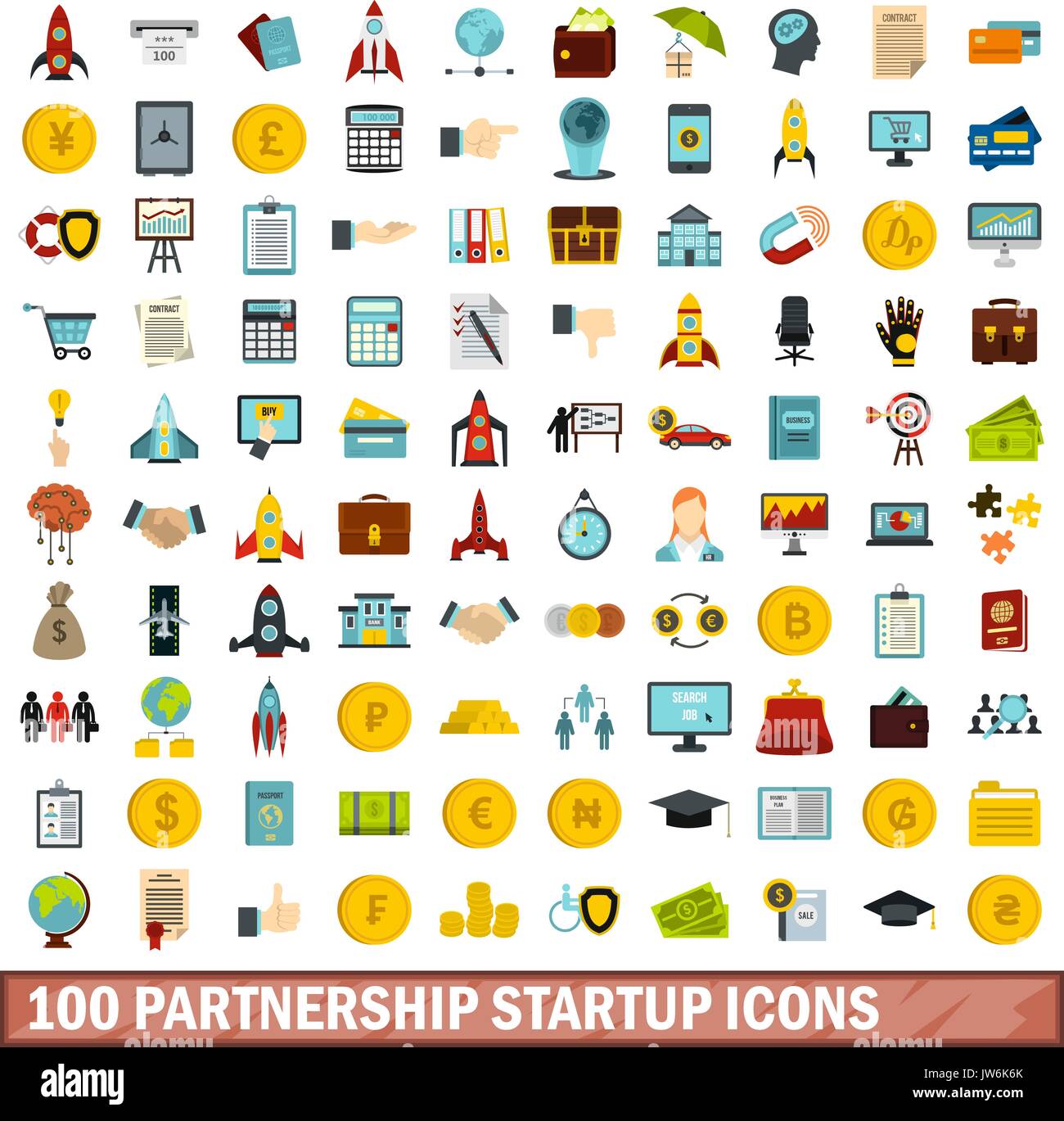 100 partnership startup icons set, flat style Stock Vector Image & Art ...
