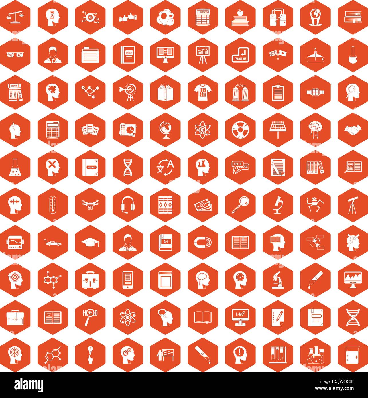 100 knowledge icons hexagon orange Stock Vector Image & Art - Alamy