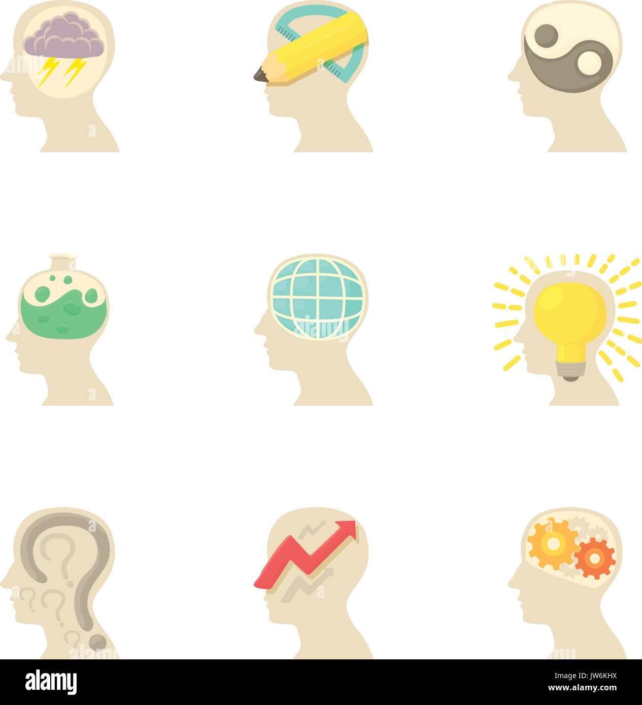 Thoughts inside man head icons set, cartoon style Stock Vector Image ...