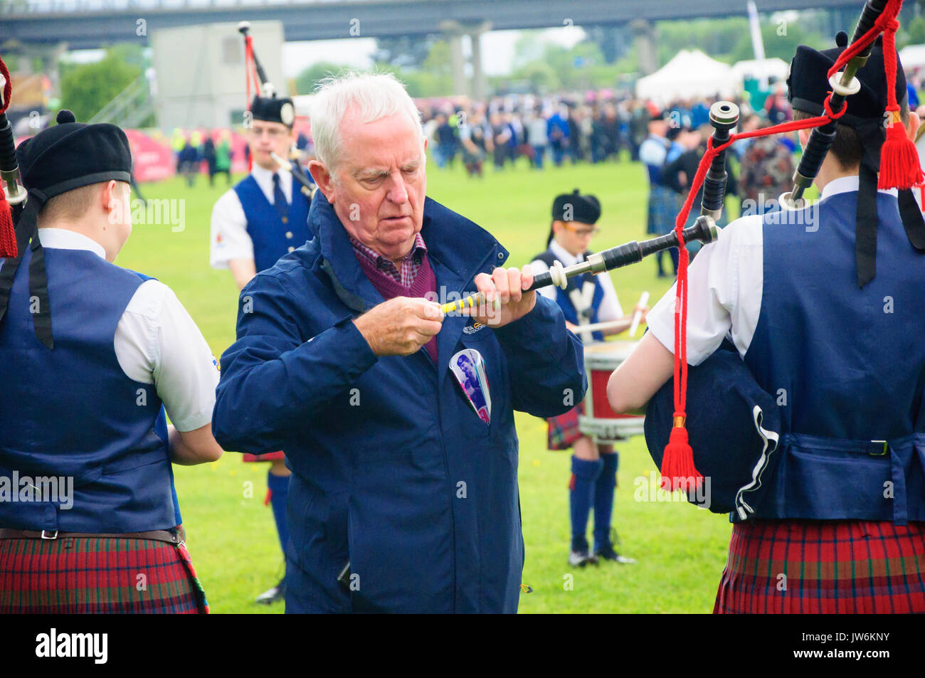 Bagpipes being tuned for competitors in the British Pipe Band ...