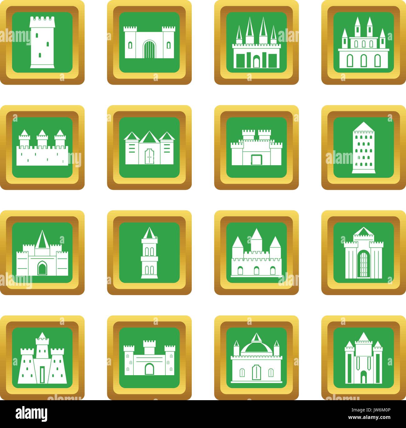 Towers and castles icons set green Stock Vector Image & Art - Alamy