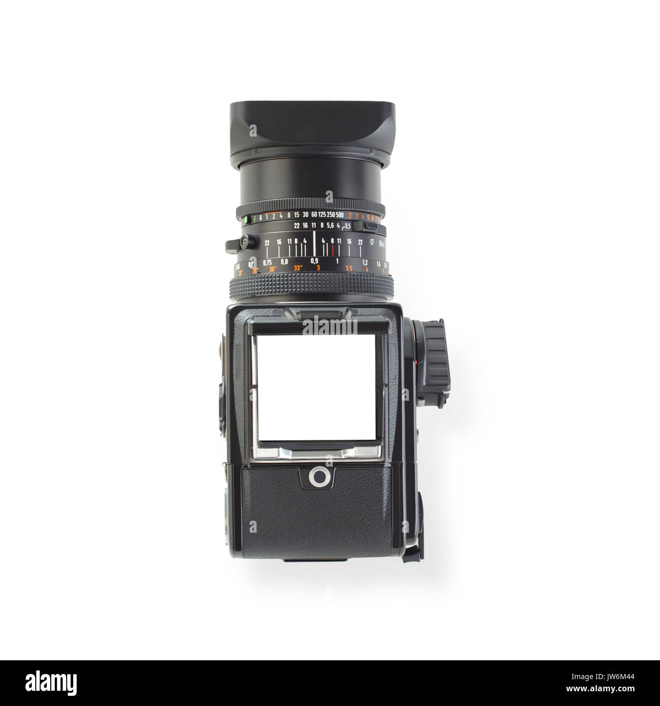 Medium format camera in top view isolated on white Stock Photo - Alamy