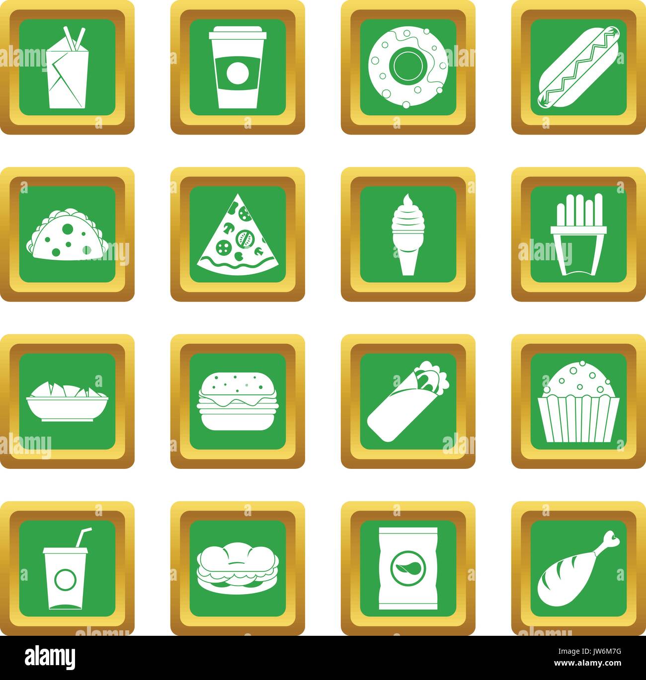 Fast food icons set green Stock Vector Image & Art - Alamy
