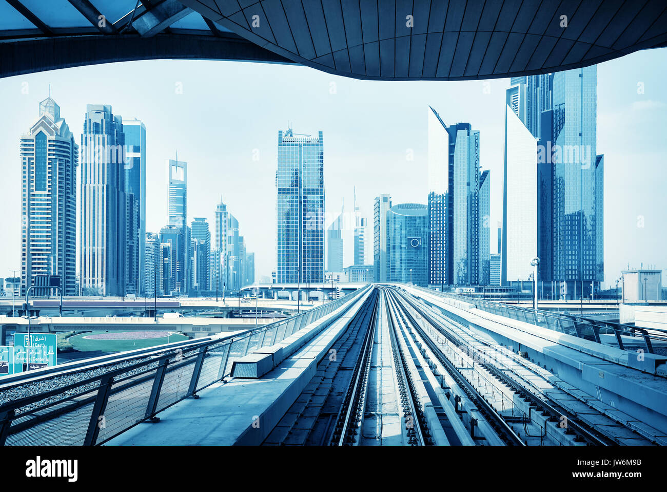 Futuristic Dubai skyline, blue color toning, United Arab Emirates Stock ...
