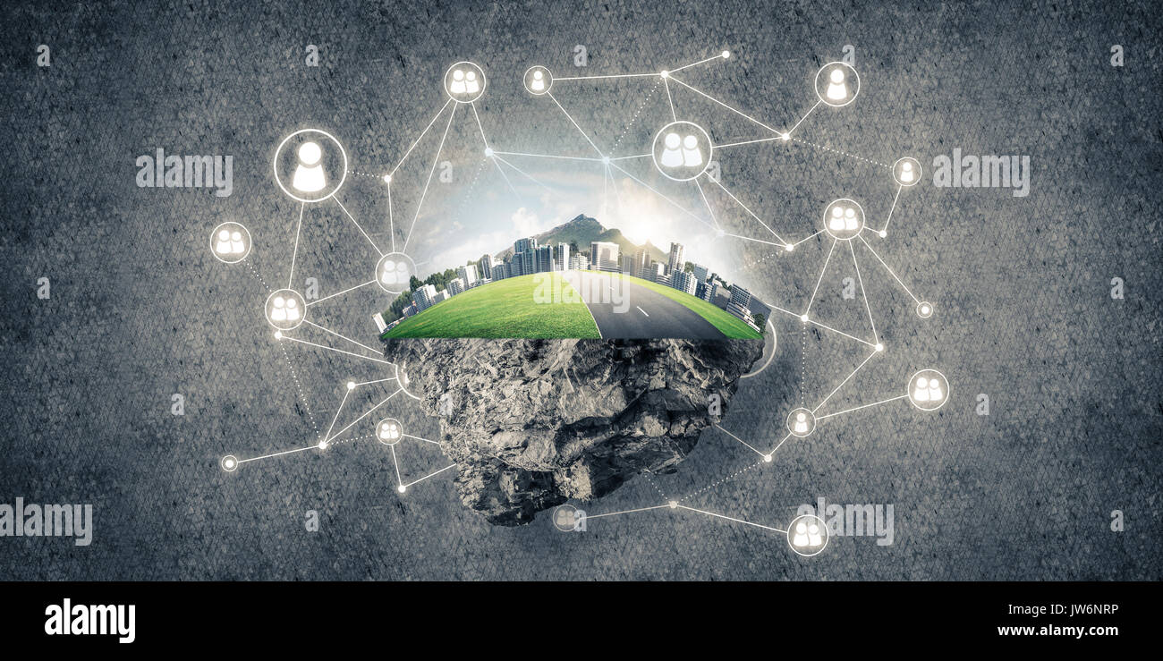 Concept of modern networking technologies and eco green construc Stock ...