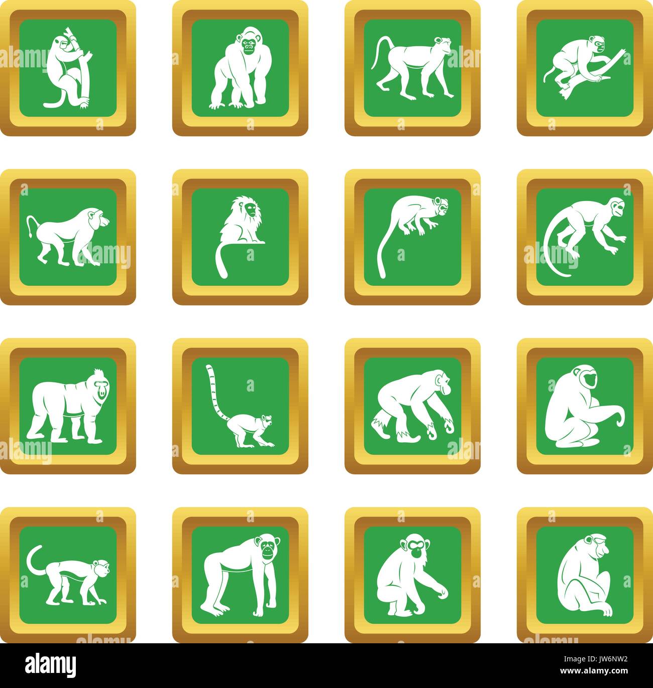 Monkey types icons set green Stock Vector Image & Art - Alamy