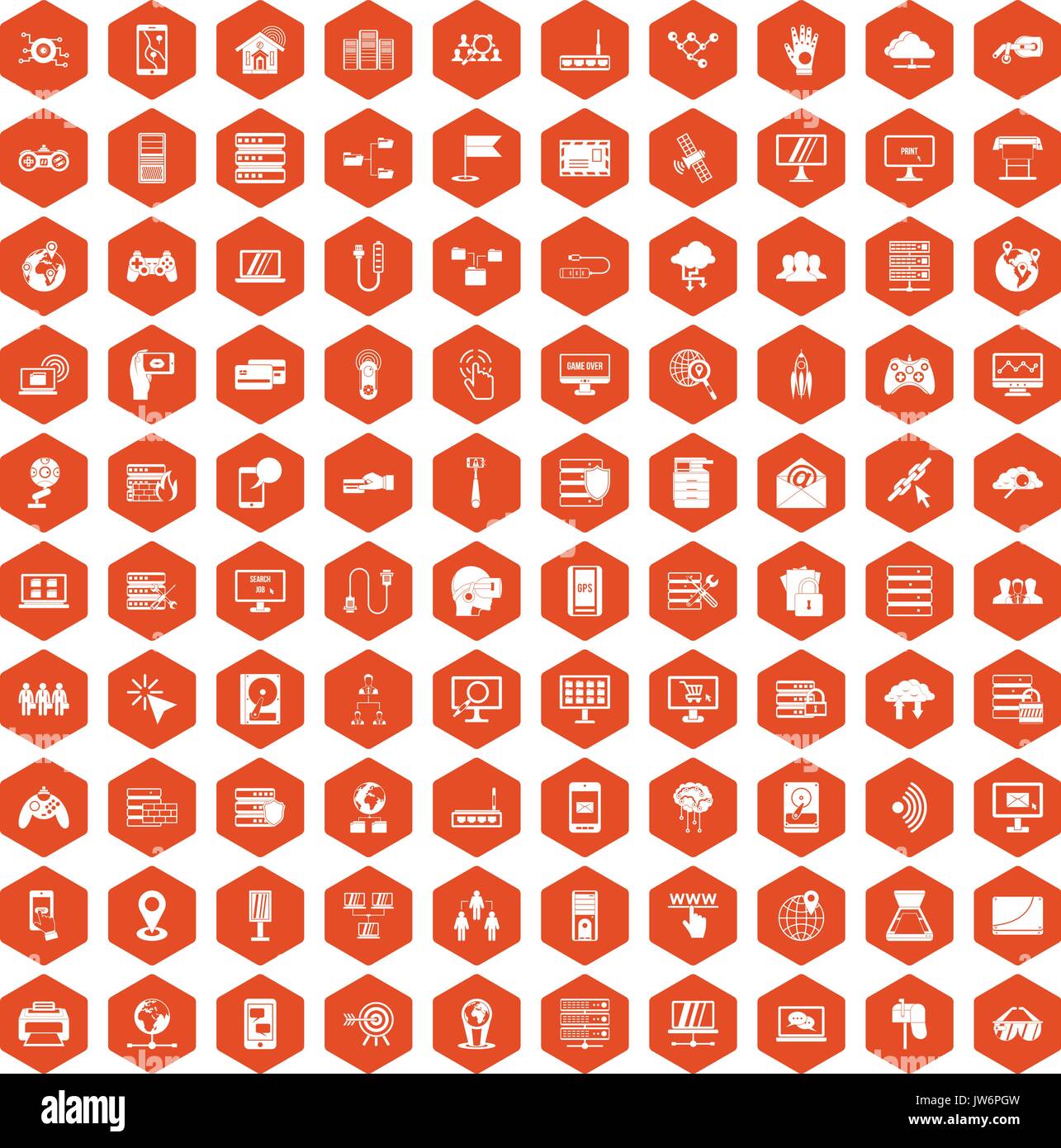 100 network icons hexagon orange Stock Vector Image & Art - Alamy