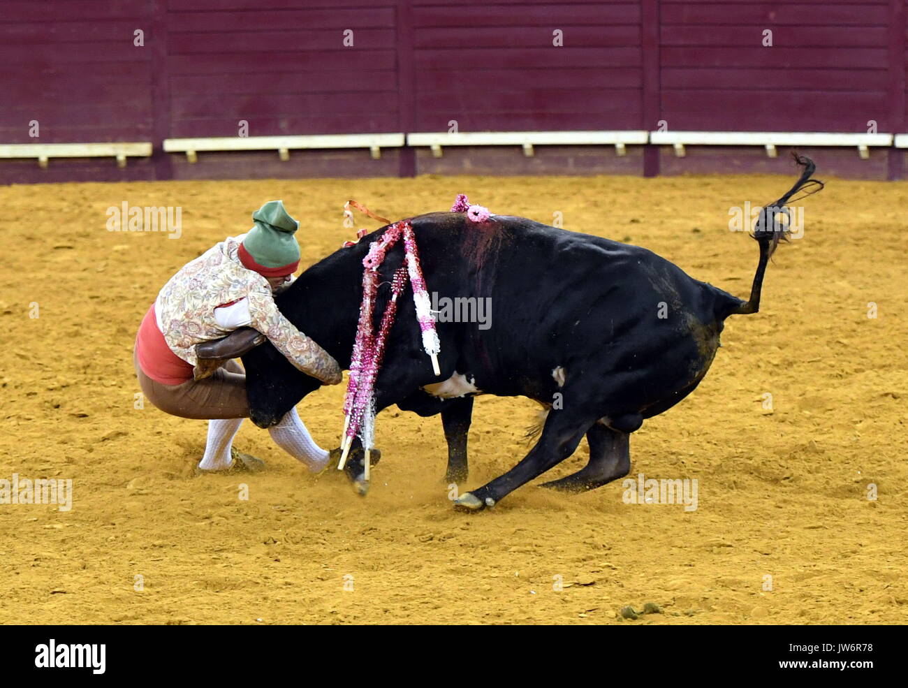 Lisbon, Portugal. 10th Aug, 2017. A matador performs bullfighting at ...