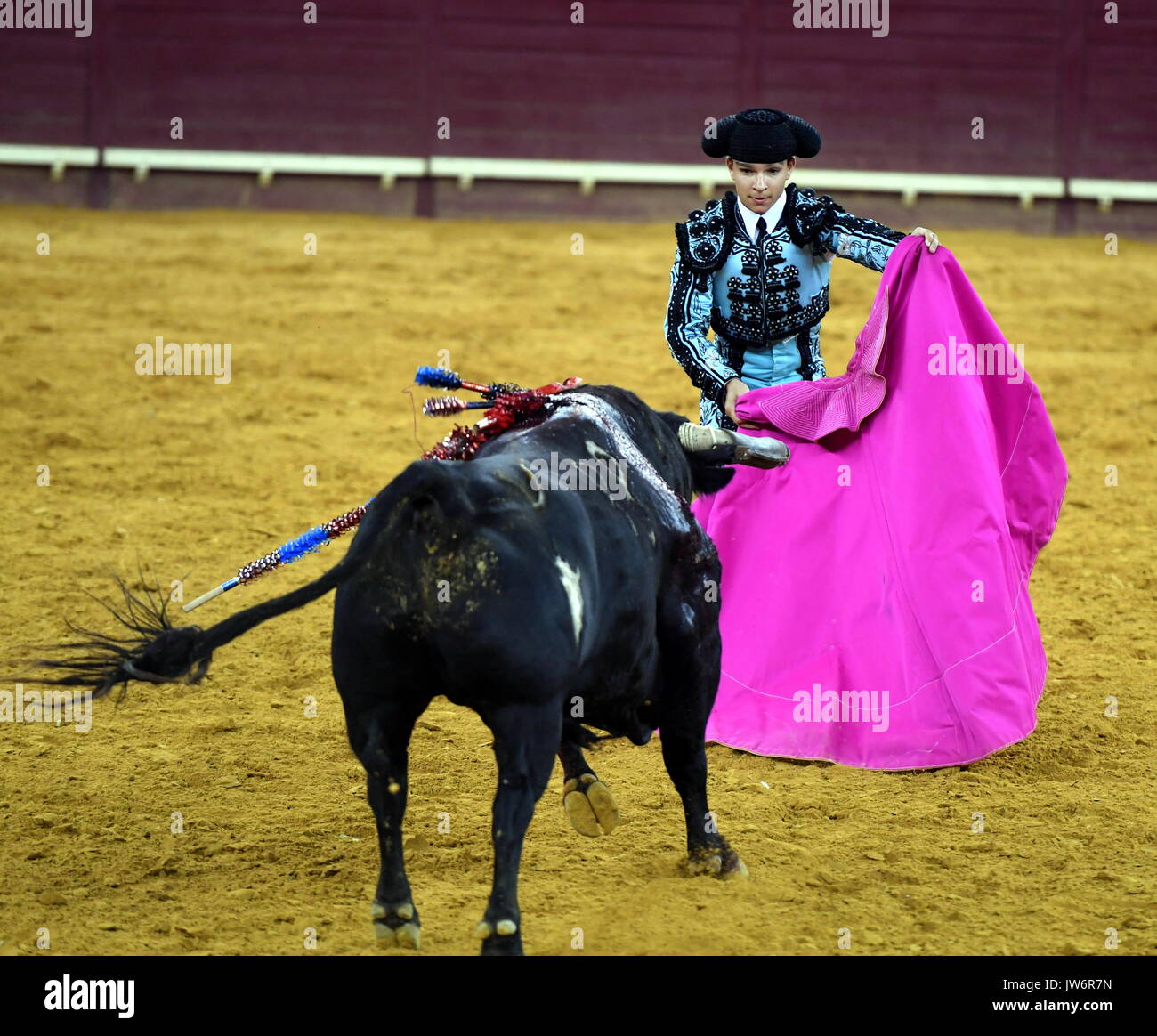 Lisbon, Portugal. 10th Aug, 2017. A matador performs bullfighting at ...