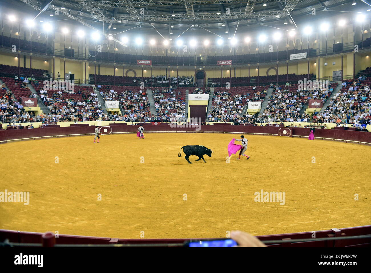 Lisbon, Portugal. 10th Aug, 2017. A matador performs bullfighting at ...