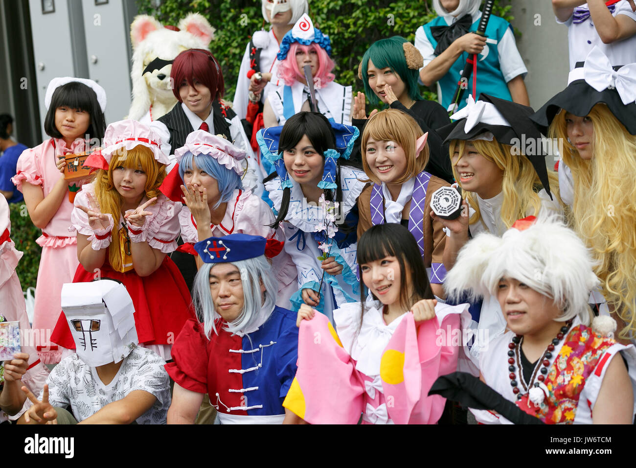 Tokyo, Japan. 11th August, 2017. Cosplayers pose for a photograph ...