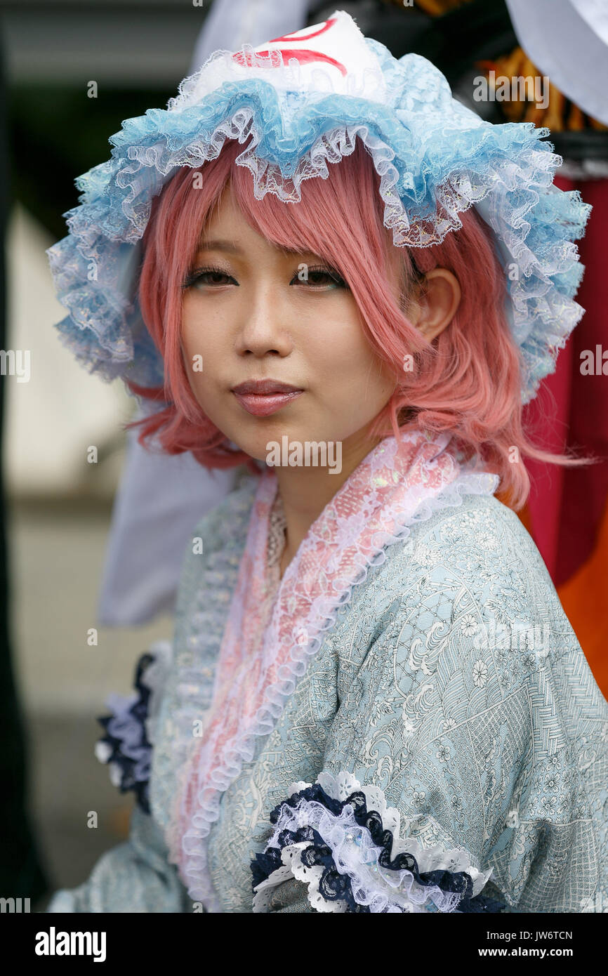 Tokyo, Japan. 11th August, 2017. A cosplayer poses for a photograph ...