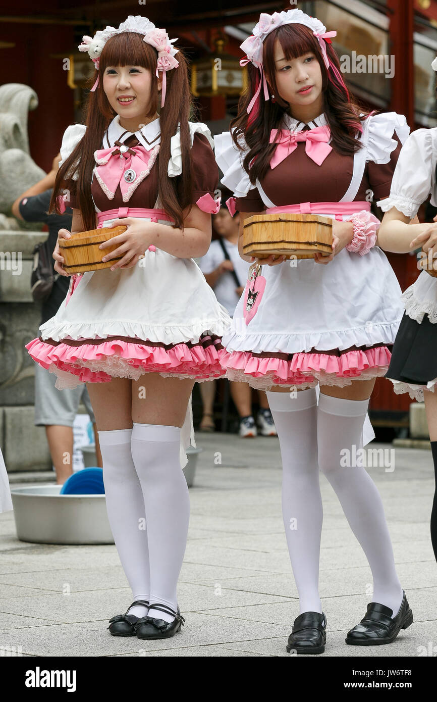 Tokyo, Japan. 11th August, 2017. Maid cafe waitresses attend the ...