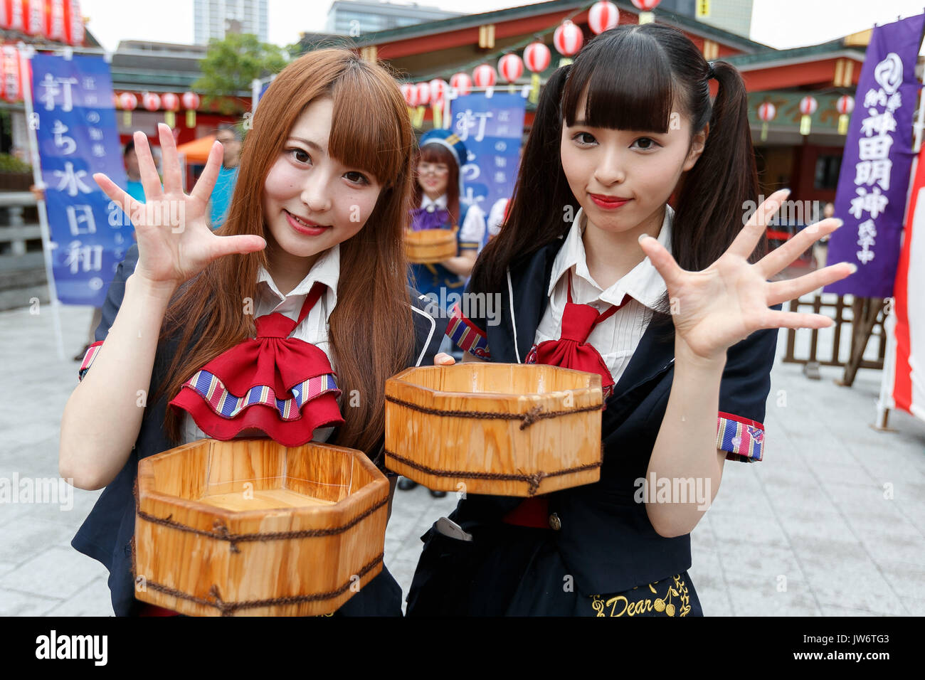 Tokyo, Japan. 11th August, 2017. Maid cafe waitresses pose for a ...