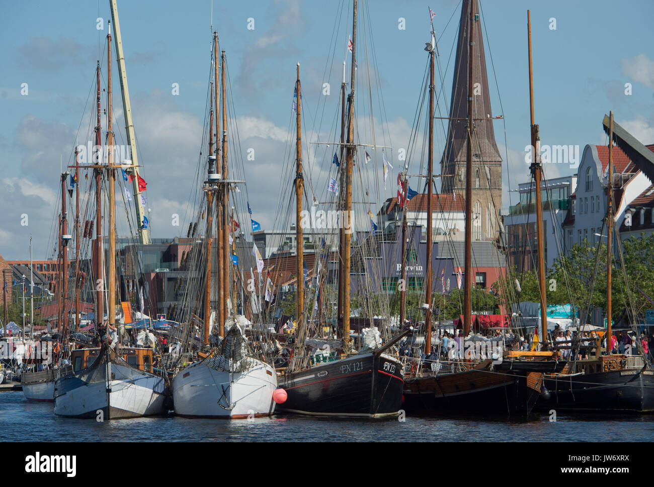 Rostock, Germany. 10th Aug, 2017. Traditional ships lying at anchor ...