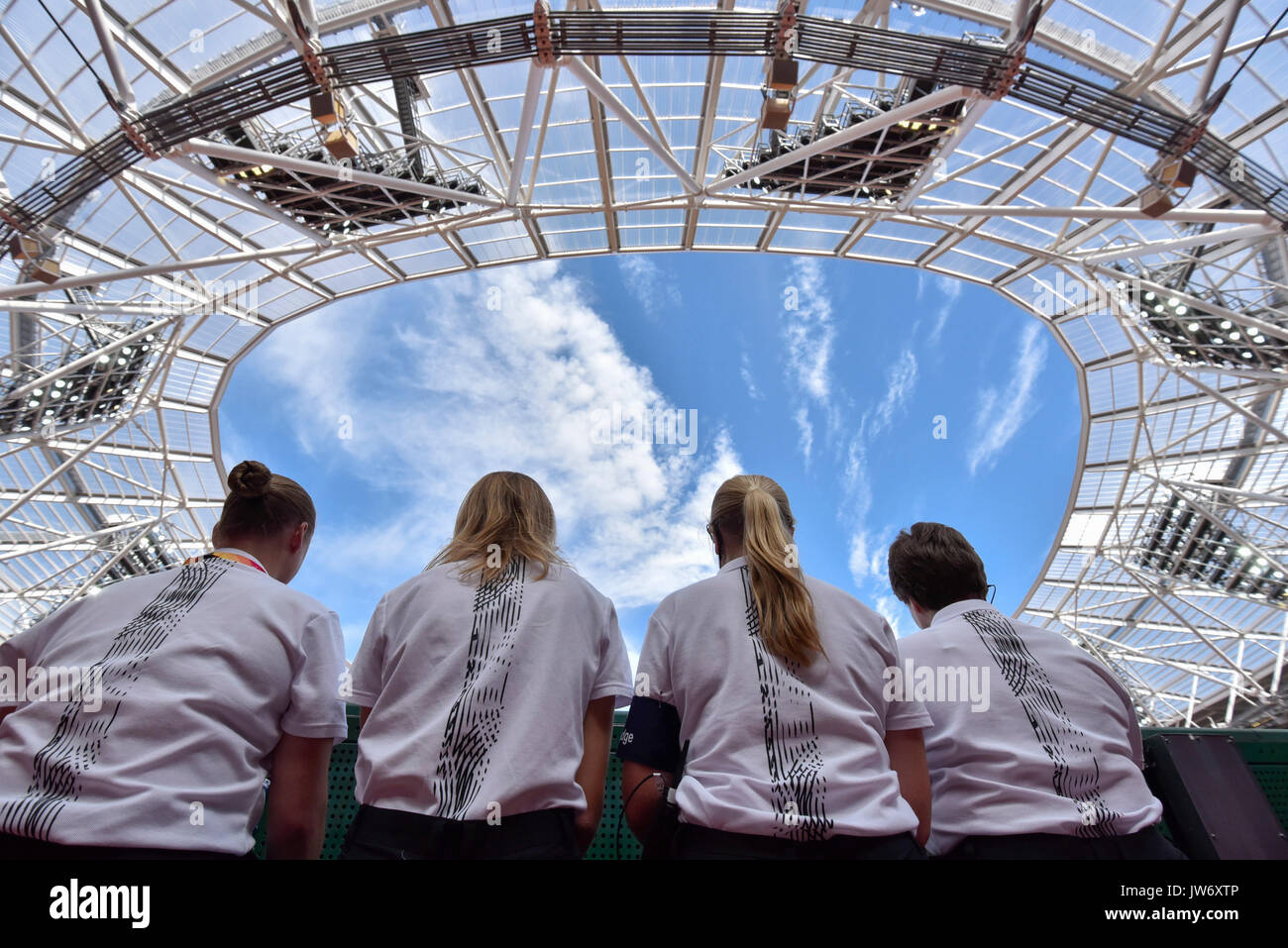 London, UK. 11 August 2017. Field judges monitor the men's discus ...