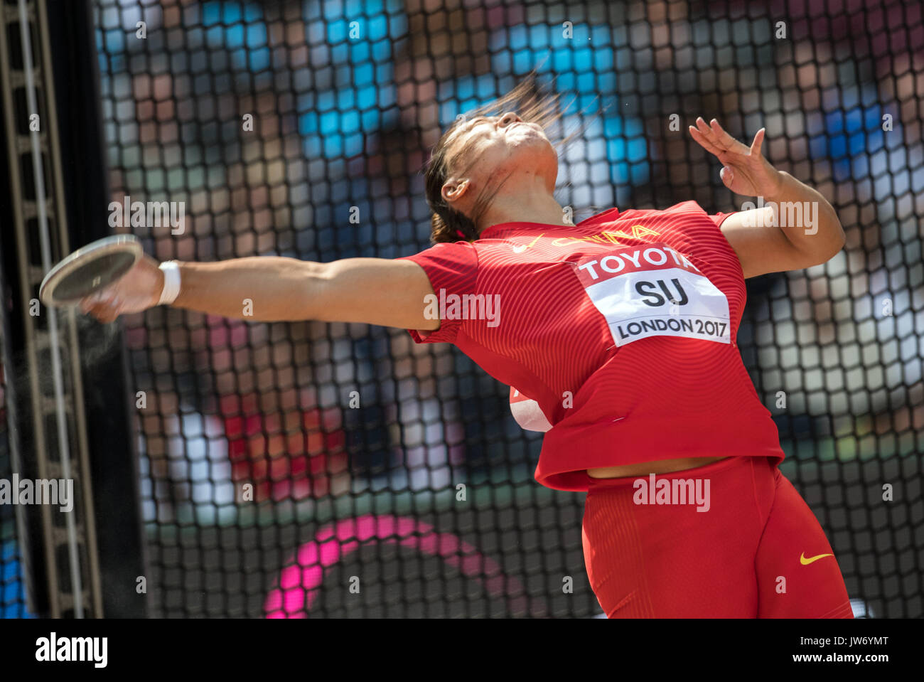 London, UK. 11th Aug, 2017. Chinese discus thrower Xinyue Su in action ...