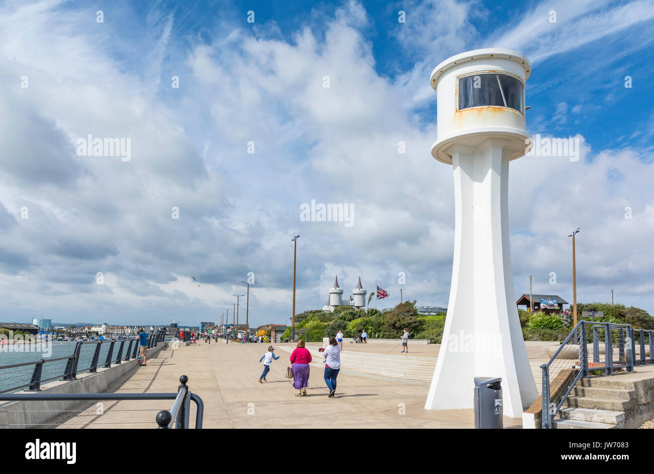 Lighthouse and riverside promenade in Summer in Littlehampton, West ...