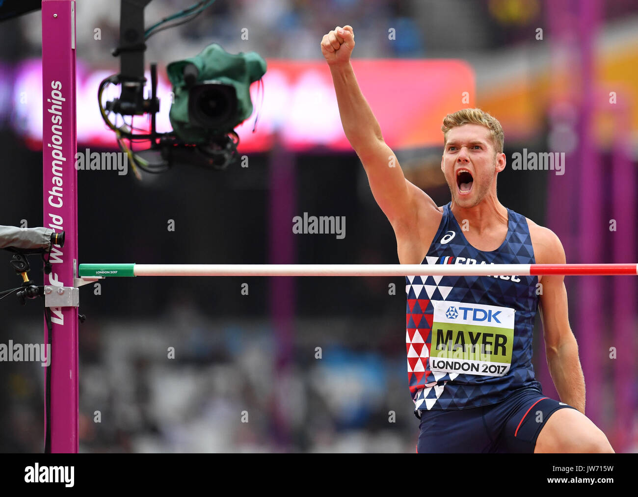 London, UK. 11th Aug, 2017. The French decathlete Kevin Mayer cheers ...