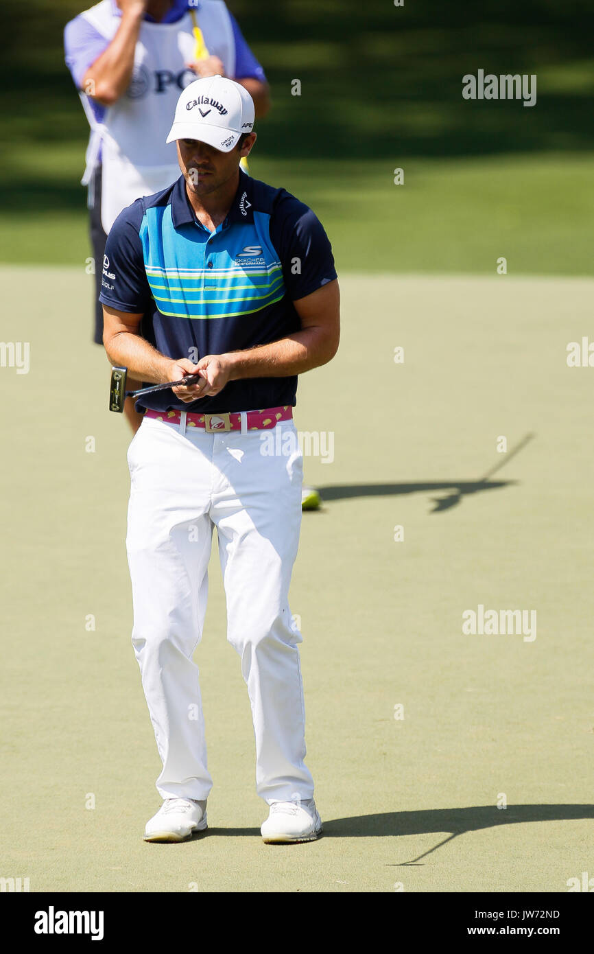 August 10, 2017: Wesley Bryan of the United States reacts to his putt ...