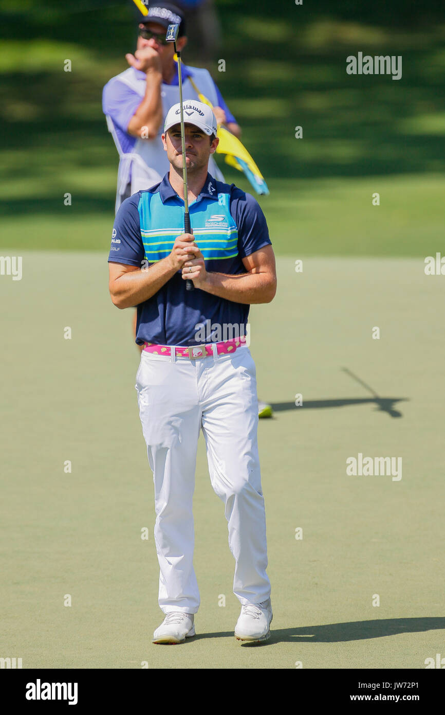 August 10, 2017: Wesley Bryan of the United States reacts to his putt ...