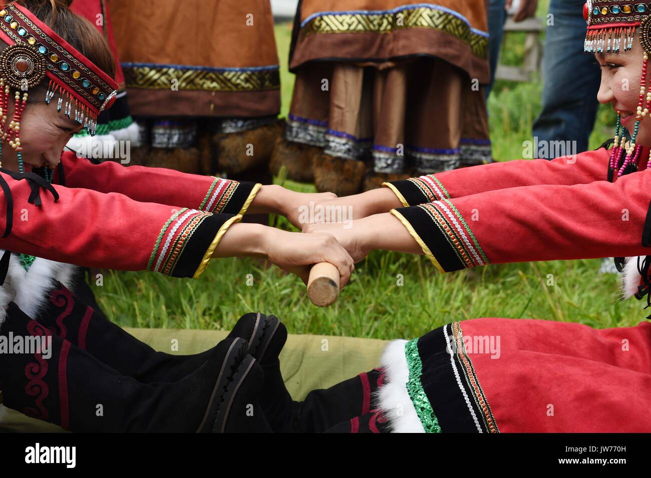 Xunke, China's Heilongjiang Province. 11th Aug, 2017. Oroqen athletes ...
