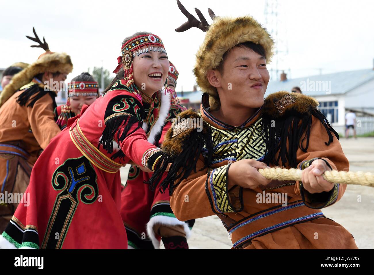Xunke, China's Heilongjiang Province. 11th Aug, 2017. Oroqen athletes ...