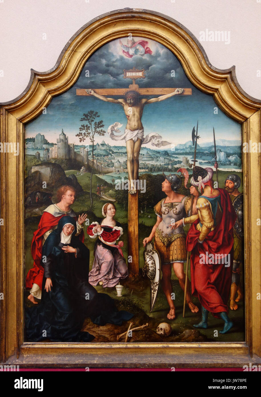 Triptych of The Crucifixion Flanked by the Kneeling Donor and His Wife, by Joos van Cleve, view ...
