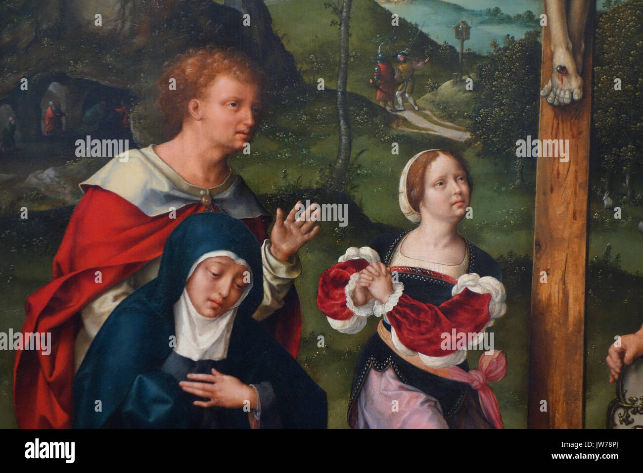 Triptych of The Crucifixion Flanked by the Kneeling Donor and His Wife, by Joos van Cleve, view ...