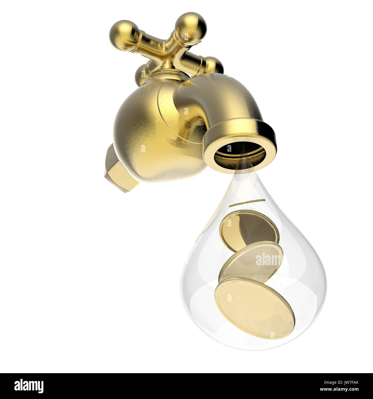 3d rendering golden tap with gold coins falling Stock Photo - Alamy