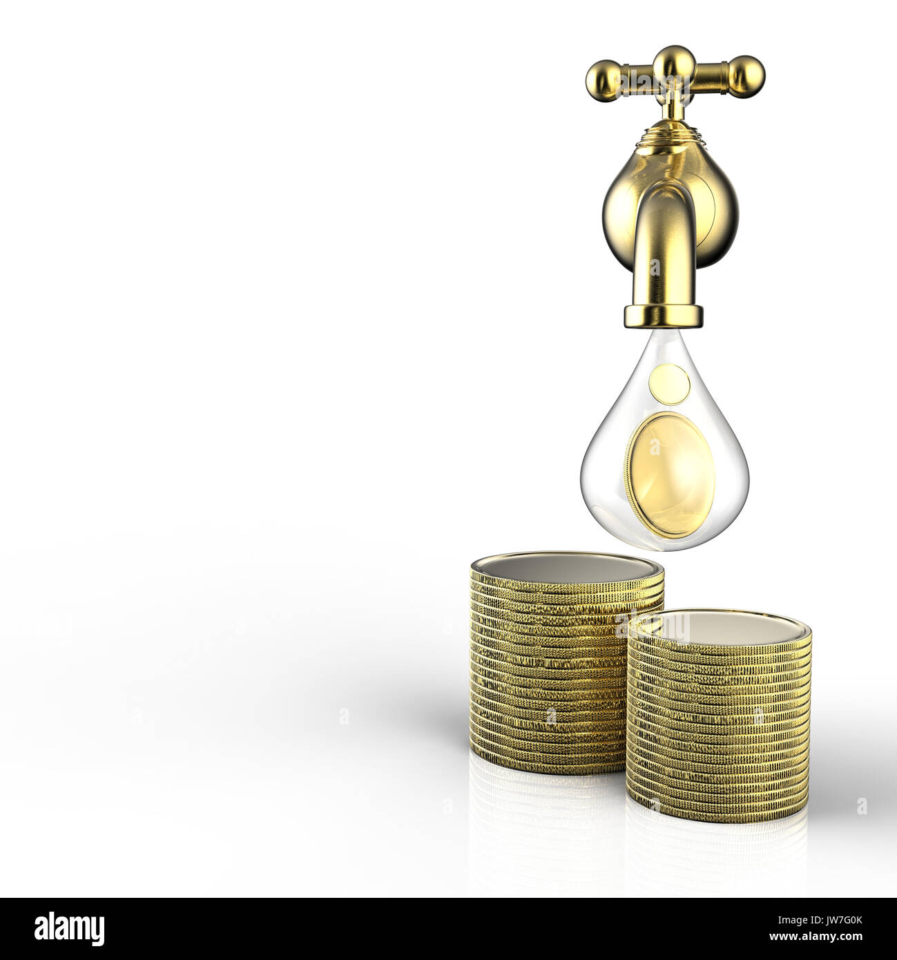 3d rendering golden tap with gold coins falling Stock Photo - Alamy
